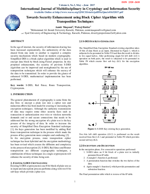 (PDF) Enhanced S-DES with Transposition Techniques