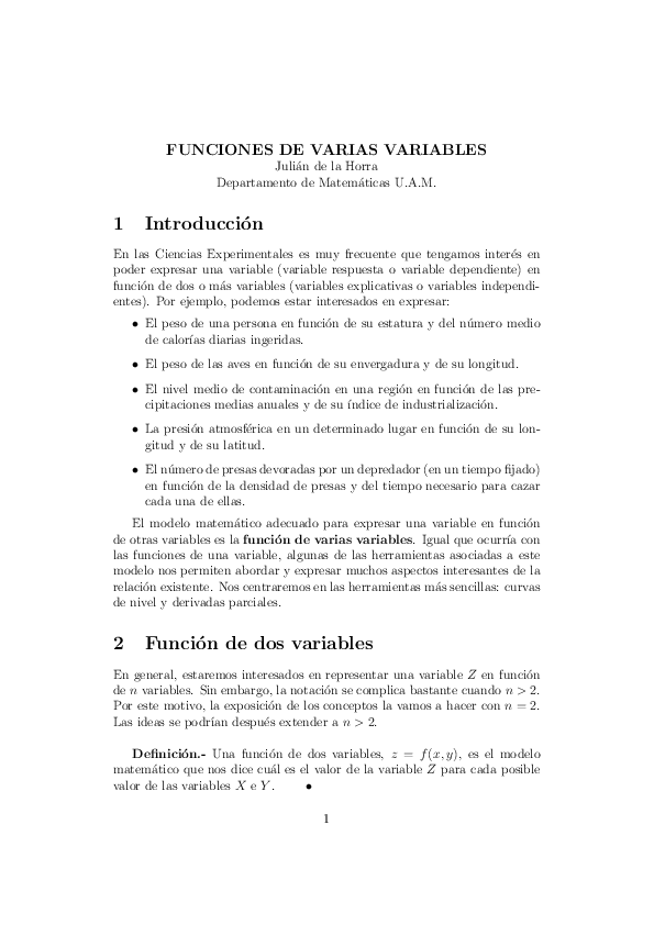 (PDF) FUNCIONES DE VARIAS VARIABLES