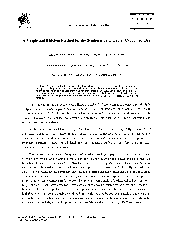 (PDF) A simple and efficient method for the syntheses of thioether ...