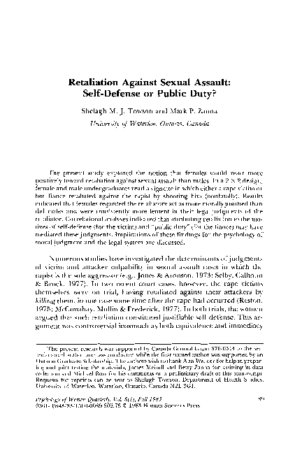 (PDF) Retaliation Against Sexual Assault: Self-Defense or Public Duty?
