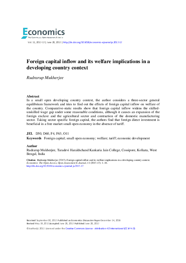 (PDF) Foreign capital inflow and its welfare implications in a ...