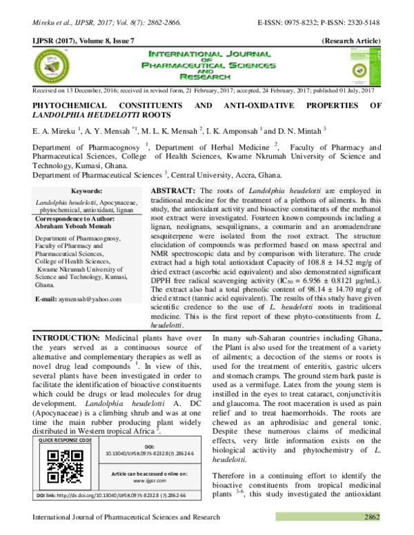 (PDF) PHYTOCHEMICAL CONSTITUENTS AND ANTI-OXIDATIVE PROPERTIES OF ...