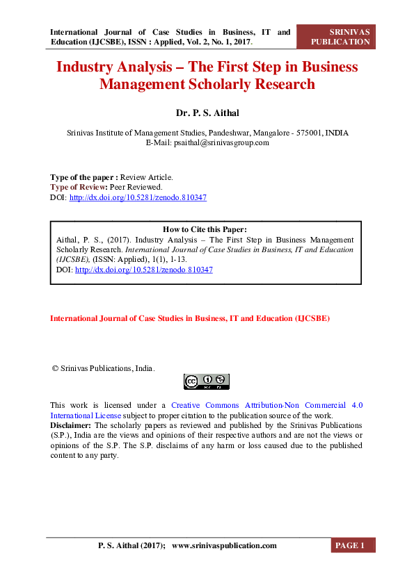 (PDF) Industry Analysis – The First Step in Business Management ...
