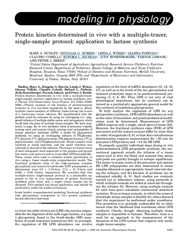 (PDF) Protein kinetics determined in vivo with a multiple-tracer ...