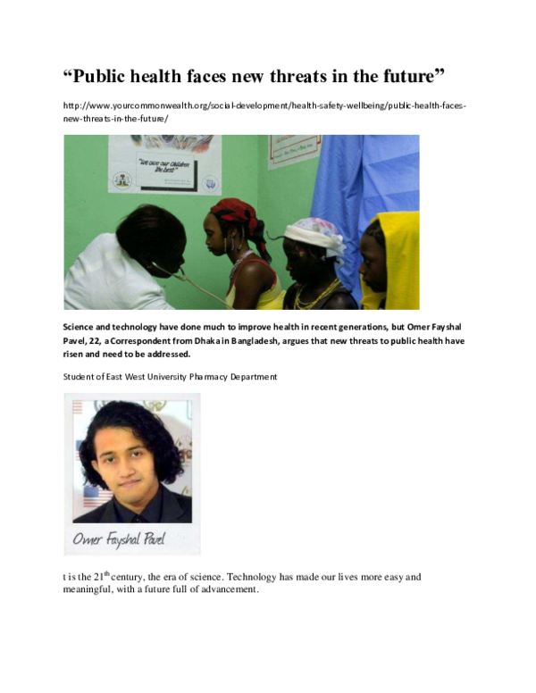 (PDF) " Public health faces new threats in the future