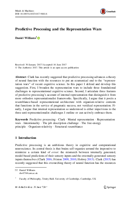 Pdf Predictive Processing And The Representation Wars