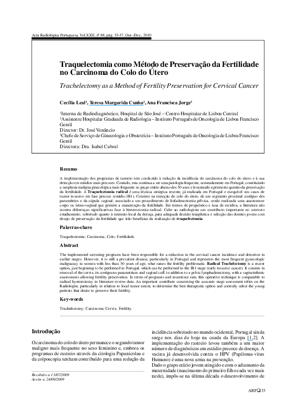 (PDF) Trachelectomy as a Method of Fertility Preservation for Cervical ...