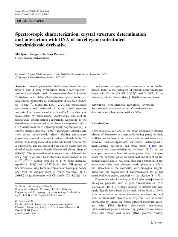 (PDF) Spectroscopic characterization, crystal structure determination and interaction with DNA ...