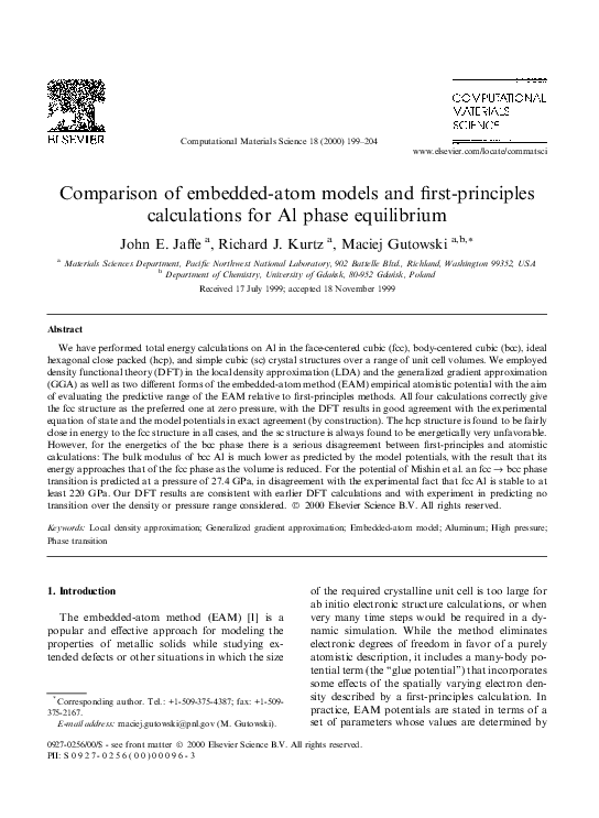 (PDF) Comparison of embedded-atom models and first-principles calculations for Al phase equilibrium