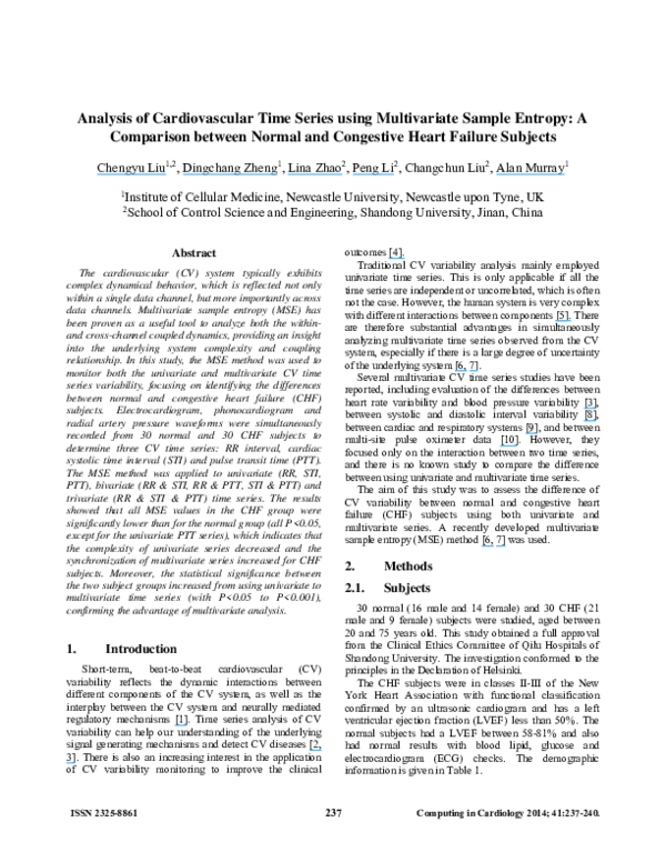 Pdf Analysis Of Cardiovascular Time Series Using Multivariate Sample Entropy A Comparison