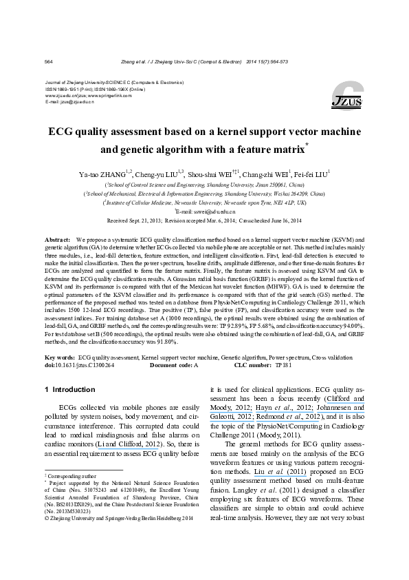 (PDF) ECG quality assessment based on a kernel support vector machine and genetic algorithm with ...
