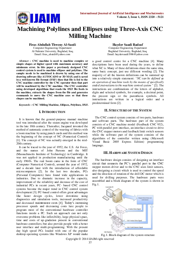 (PDF) Machining Polylines and Ellipses using Three-Axis CNC Milling Machine
