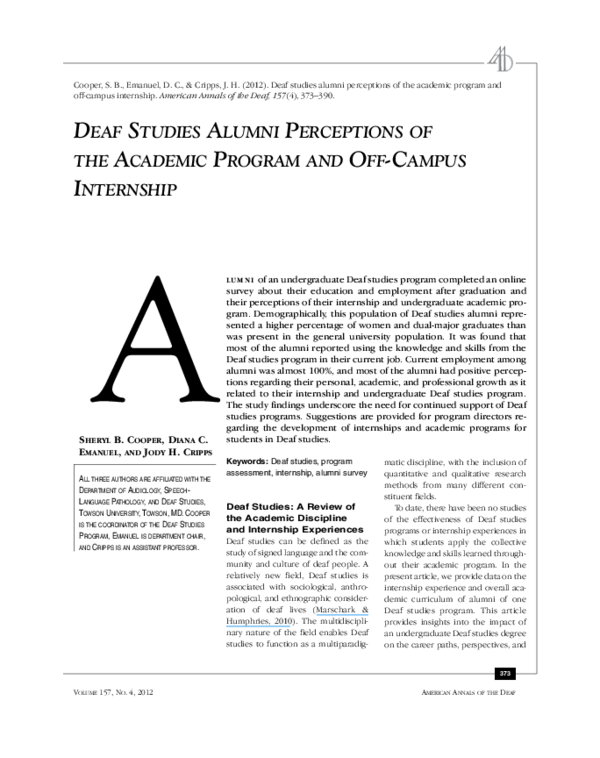 (PDF) Deaf Studies Alumni Perceptions of the Academic Program and Off ...