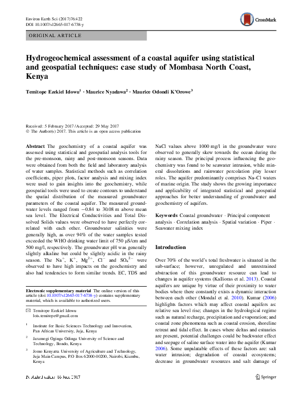 Pdf Hydrogeochemical Assessment Of A Coastal Aquifer Using Statistical And Geospatial