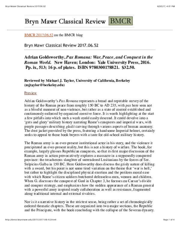 (PDF) Taylor on Goldsworthy, Pax Romana