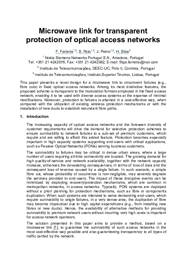 (PDF) Microwave link for transparent protection of optical access networks