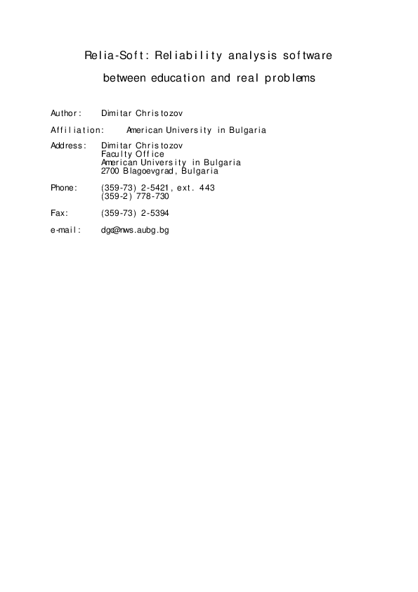 (PDF) Relia-Soft: Reliability Analysis Software Between Education and ...