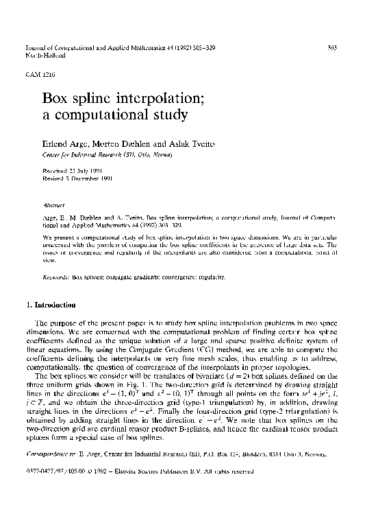 (PDF) Box spline interpolation; a computational study | Aslak Tveito - Academia.edu