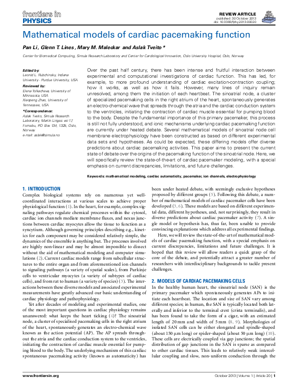 (PDF) Mathematical models of cardiac pacemaking function