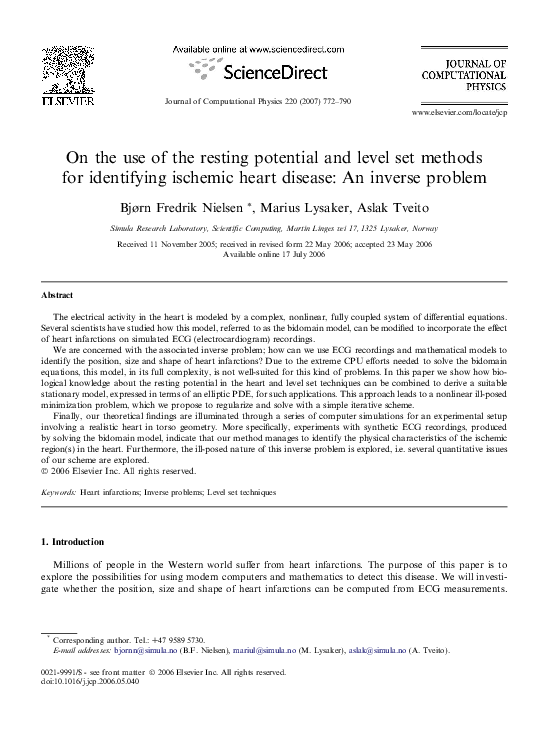 (PDF) On the use of the resting potential and level set methods for identifying ischemic heart ...