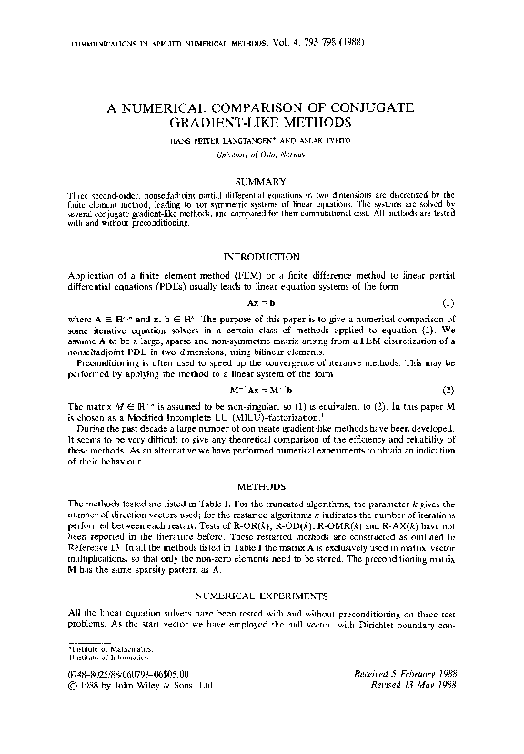 Pdf A Numerical Comparison Of Conjugate Gradient Like Methods