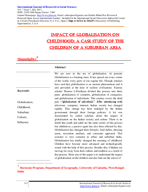 (PDF) Impact of Globalisation on Childhood: A Case Study Of The ...