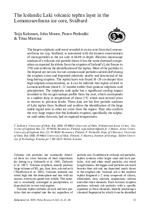 (PDF) The Icelandic Laki volcanic tephra layer in the Lomonosovfonna ...
