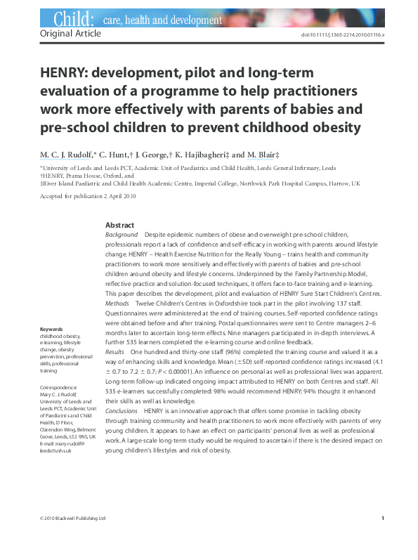 (PDF) HENRY: development, pilot and long-term evaluation of a programme ...