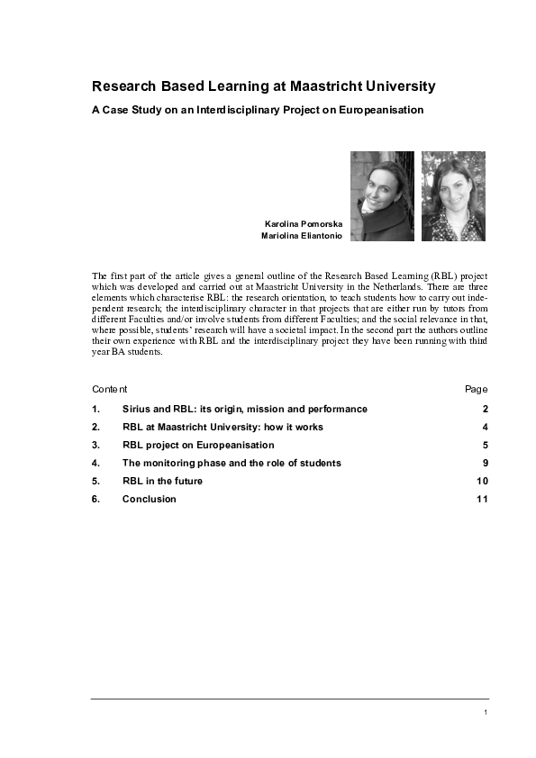 (PDF) Research Based Learning at Maastricht University. A case study on an interdisciplinary ...