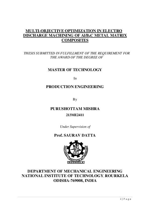 Pdf Multi Objective Optimization In Electro Discharge Machining Of Al B4c Metal Matrix