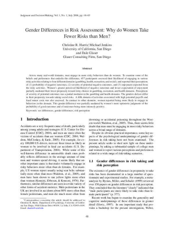 (PDF) Gender differences in risk assessment: Why do women take fewer ...