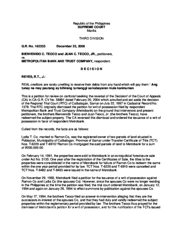 (DOC) Teoco vs. metrobank