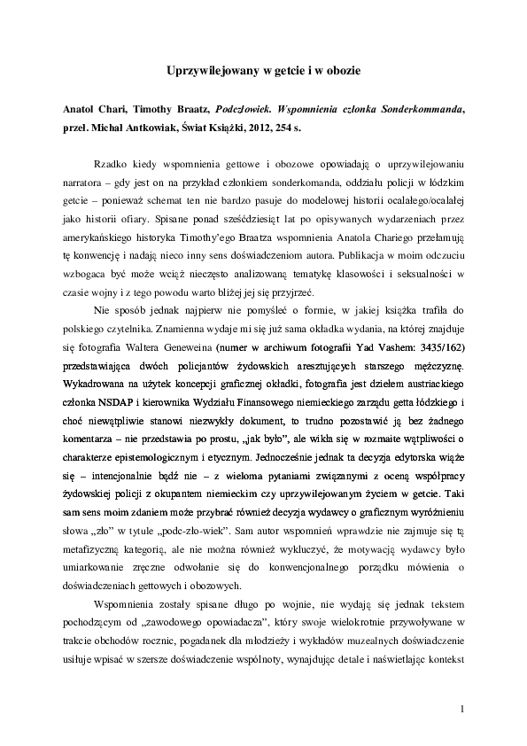 (PDF) Anatol Chari, Timothy Braatz, Podczłowiek. Wspomnienia członka ...