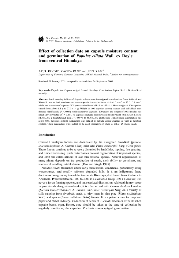 (PDF) Effect of collection date on capsule moisture content and ...
