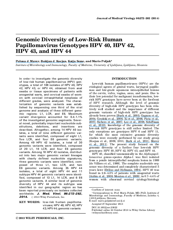 (PDF) Genomic diversity of low-risk human papillomavirus genotypes HPV ...