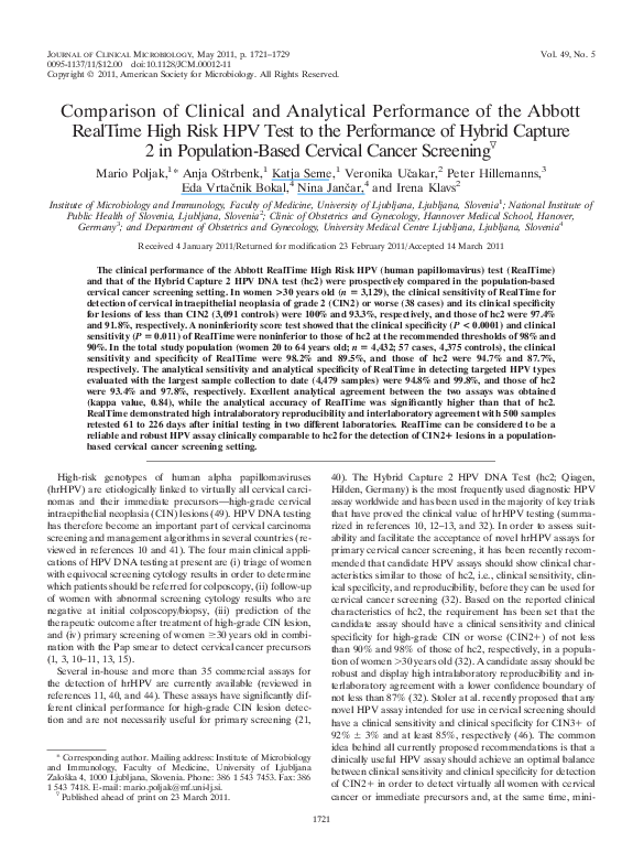 (PDF) Comparison of Clinical and Analytical Performance of the Abbott ...
