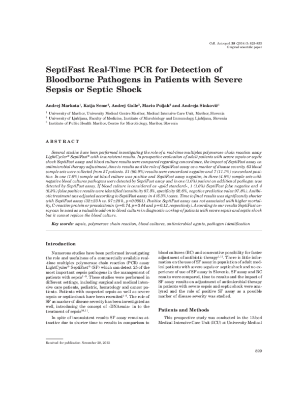 (PDF) Sepsis: the LightCycler SeptiFast Test MGRADE®, SepsiTest™ and ...