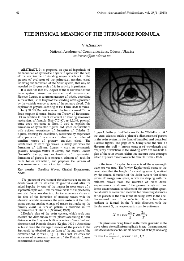 (PDF) THE PHYSICAL MEANING OF THE TITIUS-BODE FORMULA
