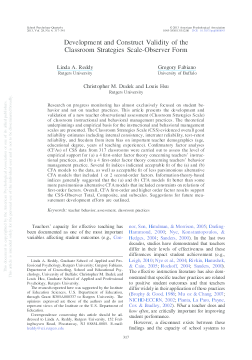 (PDF) Development and construct validity of the Classroom Strategies Scale-Observer Form