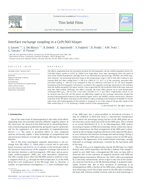 (PDF) Interface exchange coupling in a CoPt/NiO bilayer