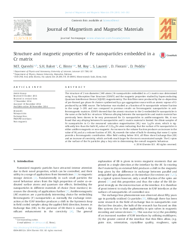 (PDF) Structure and magnetic properties of Fe nanoparticles embedded in ...