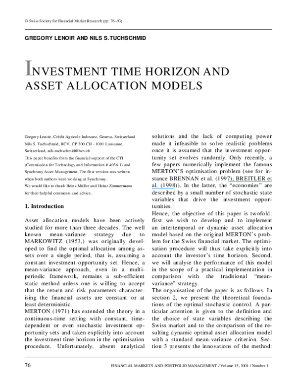 (PDF) Investment time horizon and asset allocation models