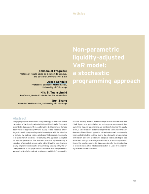 (PDF) Non-parametric liquidity-adjusted VaR model: a stochastic programming approach