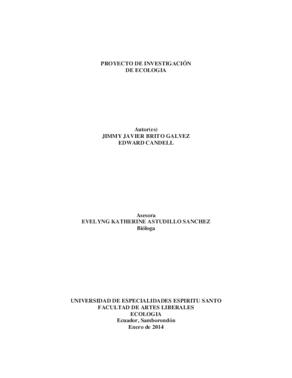 (DOC) PROYECTO DE INVESTIGACIÓN DE ECOLOGIA Autor(es) Asesora EVELYNG ...