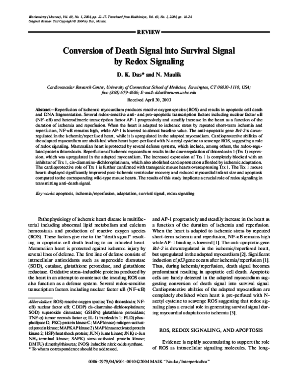(PDF) Conversion of Death Signal into Survival Signal by Redox Signaling