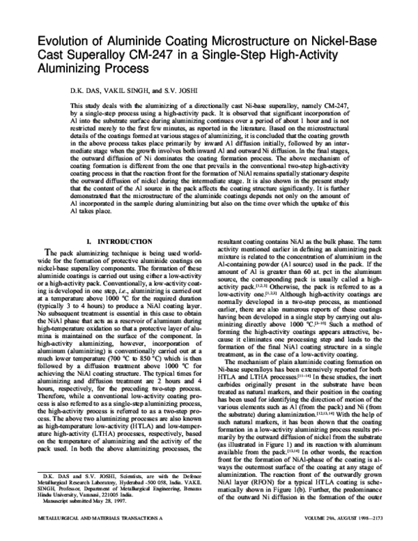 (PDF) Evolution of aluminide coating microstructure on nickel-base cast ...