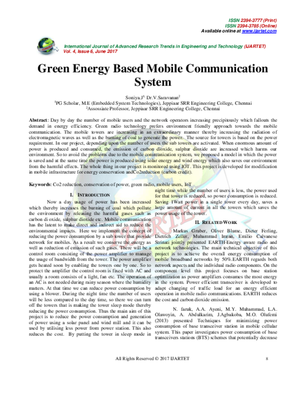 (PDF) Green Energy Based Mobile Communication System