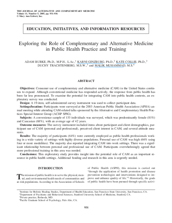 (PDF) Exploring the Role of Complementary and Alternative Medicine in ...