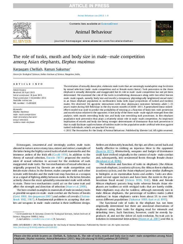 (PDF) The role of tusks, musth and body size in male–male competition ...
