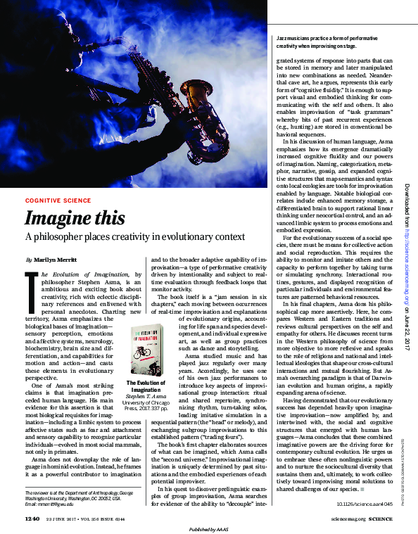 (PDF) book review in Science ("Evolution of Imagination")